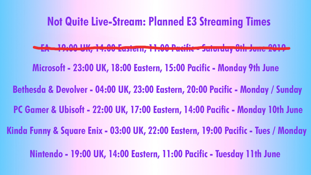 E3: Not Quite Live-Stream Timetable – LauraKBuzz.com